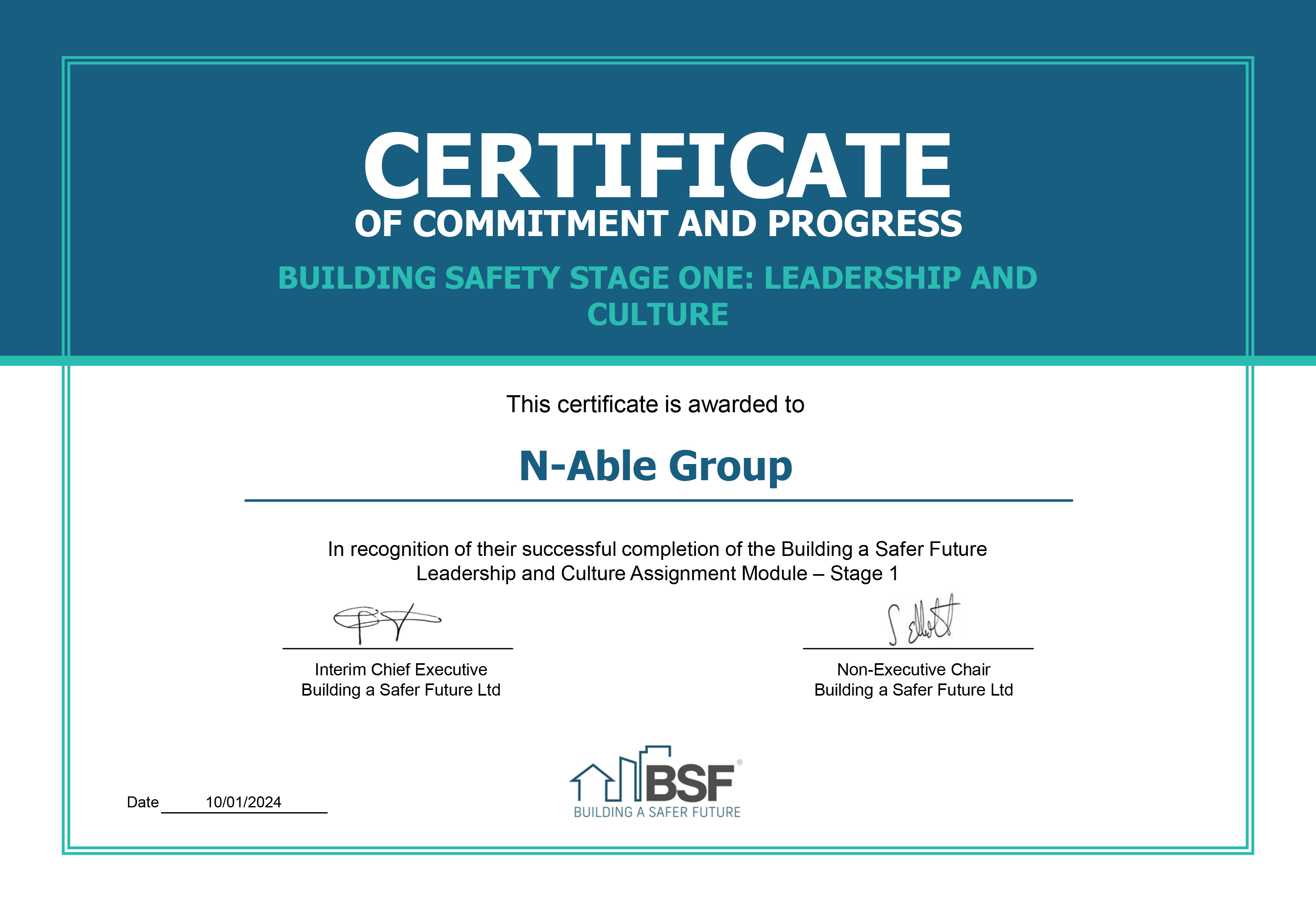 Keegans achieve Certificate of Commitment and Progress